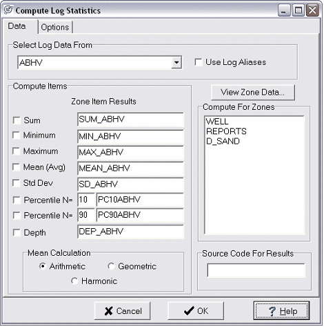 Log statistics calculation