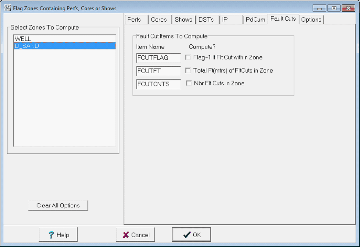 Flag Zones Containing Perfs, Cores or Shows