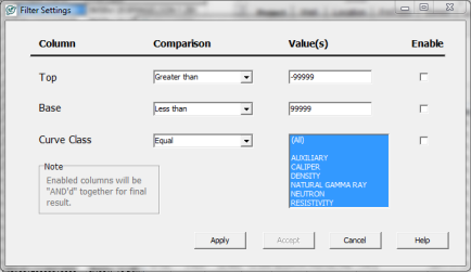 Digital log selection filtering