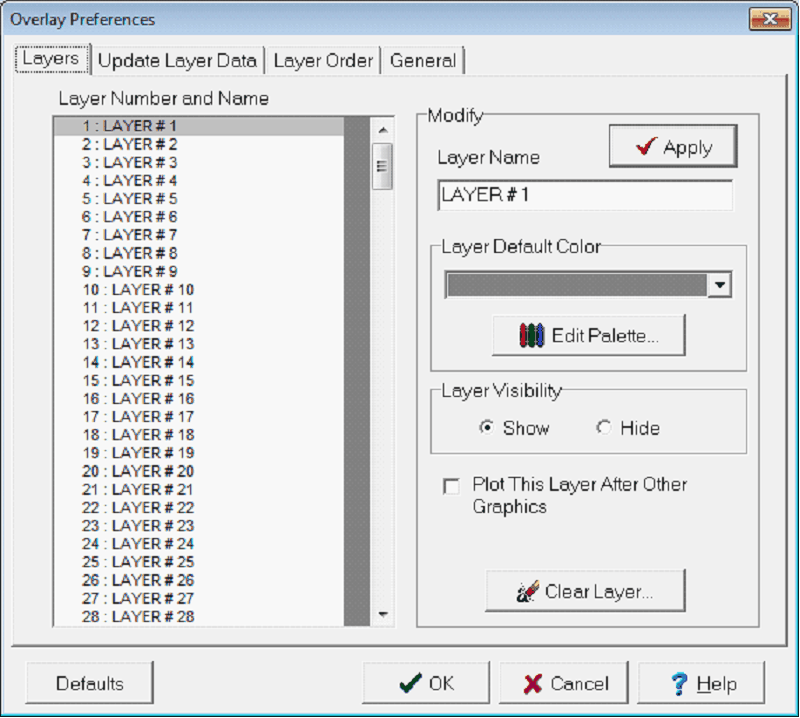 Overlay Layers & Preferences - Cross Section