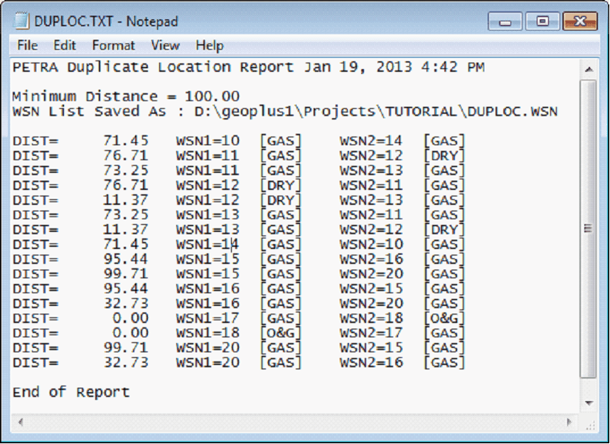 Duplicate Location Report