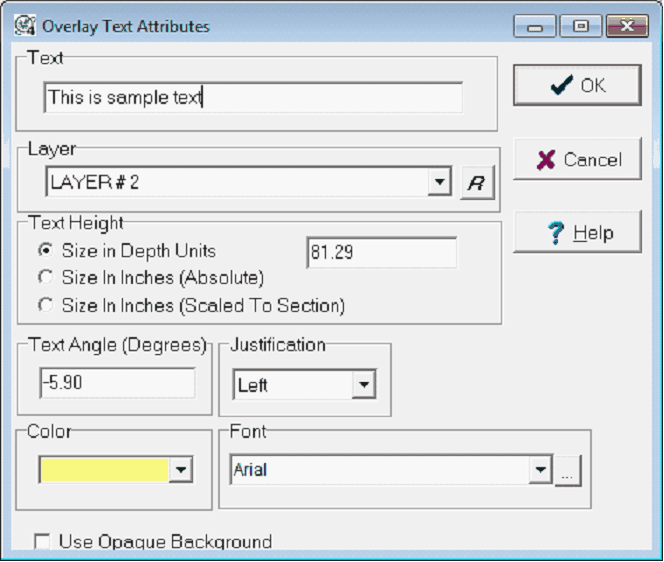 Overlay Text Attributes - Cross Section